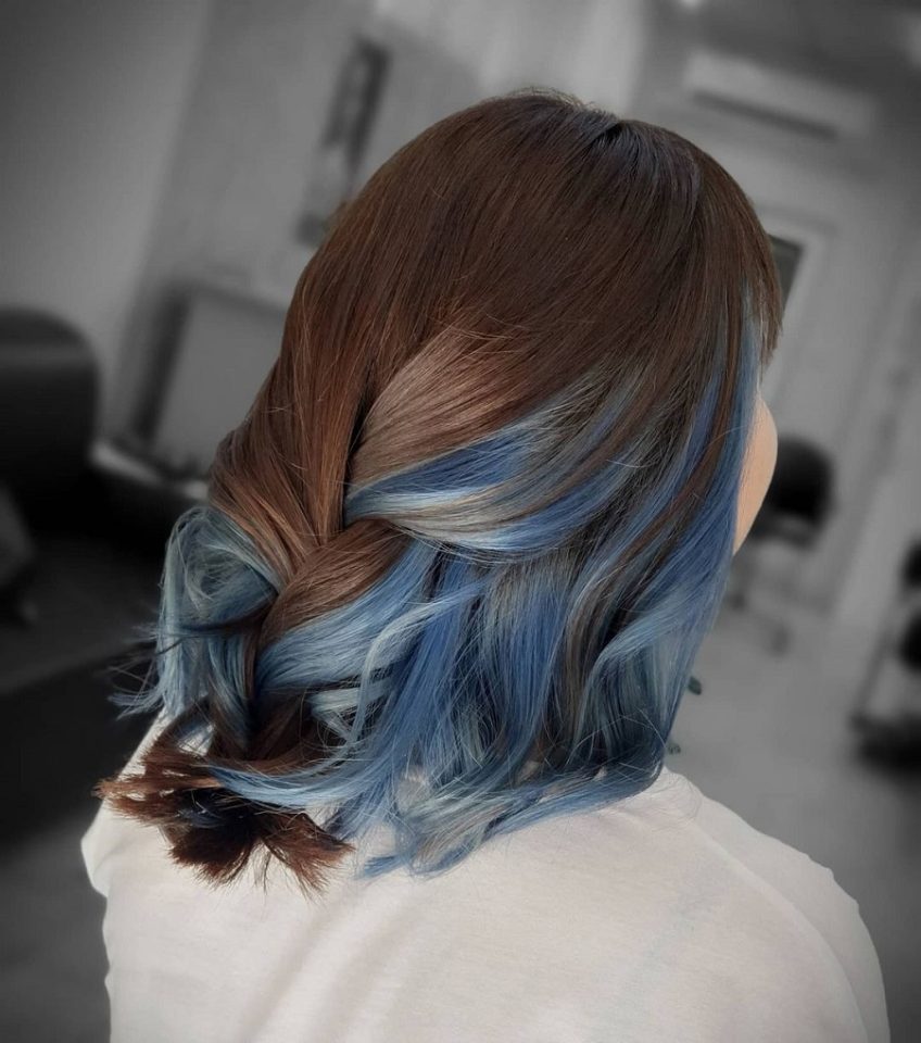 20 Brown Hair With Black, Blue, Pink, Red and Purple Underneath
